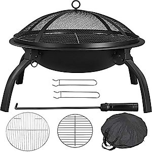 Yaheetech 21inch Firepit Portable Folding Steel Fire Bowl Garden Treasures Fire Pit Wood Burning Outdoor Fireplace with Spark Screen, BBQ Grill, Log Grate & Carrying Bag for Patio Backyard Camping