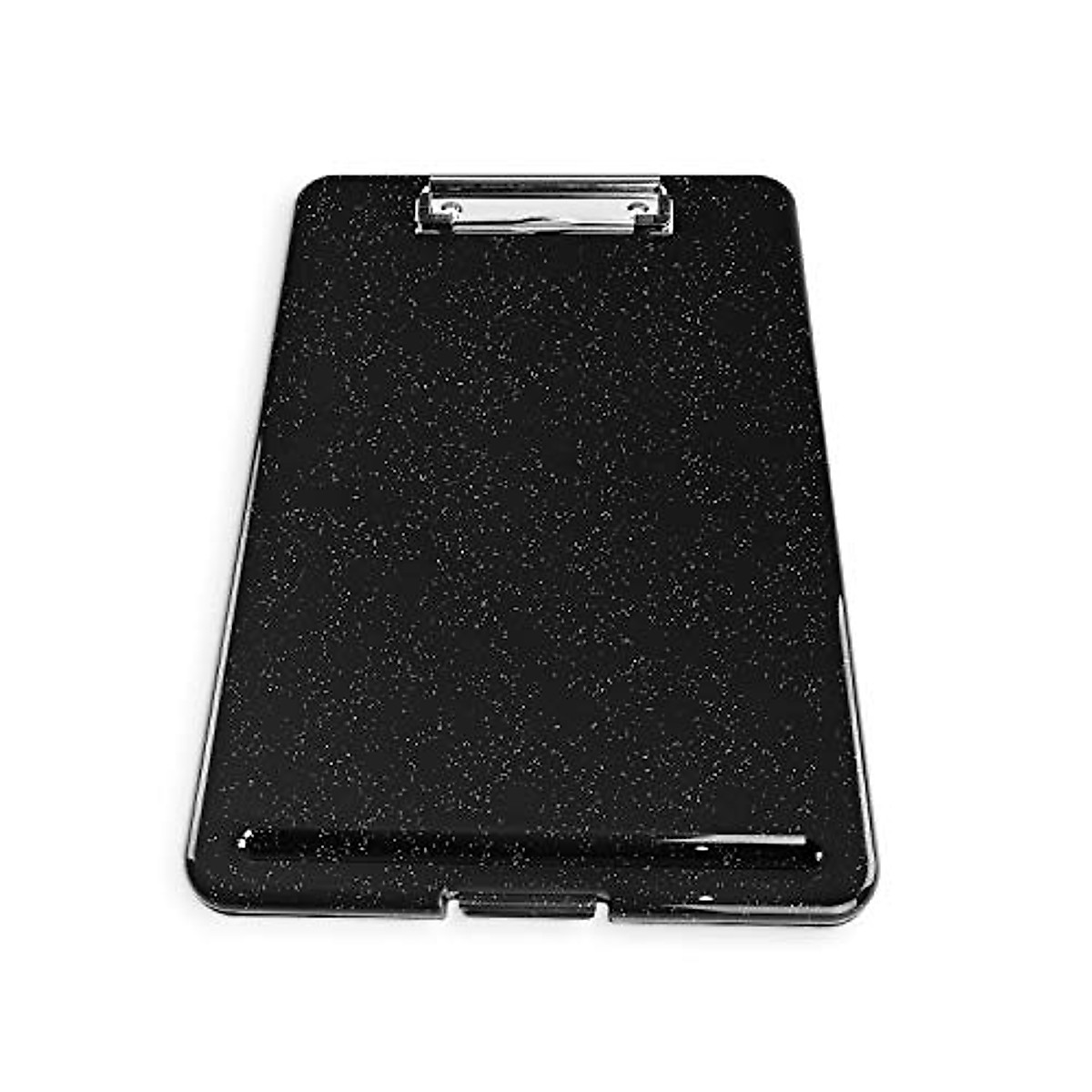 Slim Plastic Nursing RN Style Coaches Clipboard with Open Foldable Storage, Classroom Teacher College Size (9.5" x 13.5") (Black White Splatter)