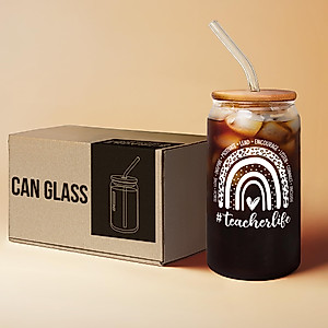 Teacher Appreciation Gifts - Teacher Gifts for Women, Gifts for Teachers Women - Thank You Teacher Gifts, Back To School Day Gifts for Teachers, Teacher Birthday Gifts for Women - 16 Oz Can Glass