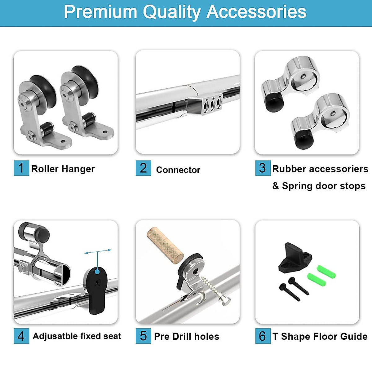 BONIKLUBA Stainless Steel Sliding Barn Door Hardware Track Kit Top Mount T Hanger Set for Single Door use, Easy to Install