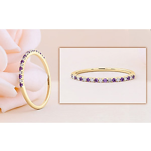 Dazzlingrock Collection Round Amethyst & White Diamond Thin Stackable Wedding Band for Women in 10K Yellow Gold, Size 6