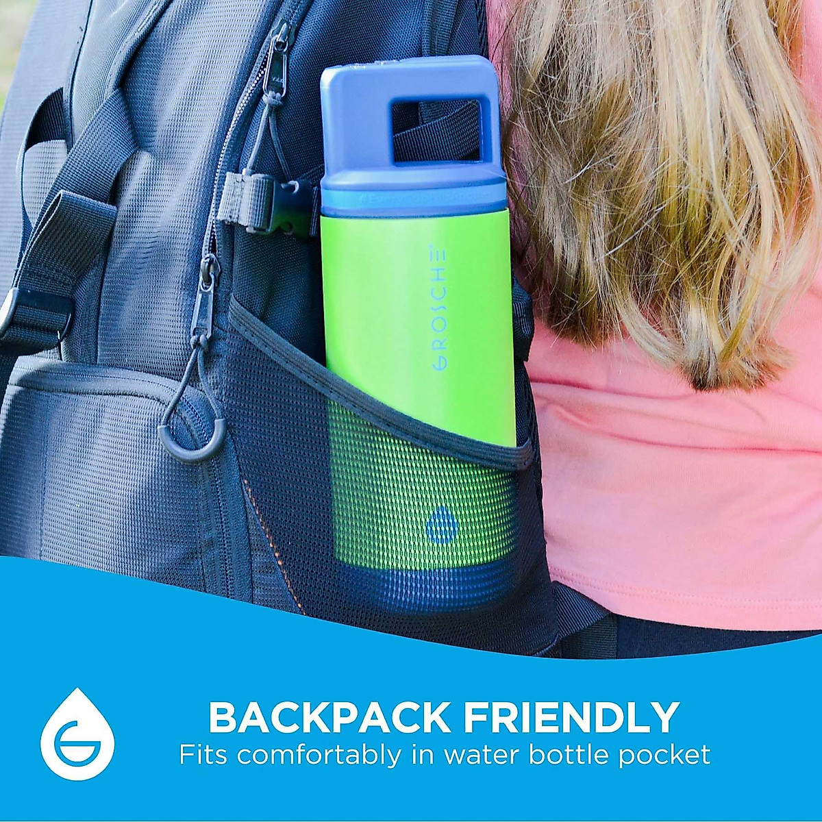 GROSCHE Alpine Flip n' Sip 16oz Insulated Kids Water Bottle - Stainless Steel, Leakproof Flask with Straw - Perfect for Gym, Travel & Outdoor Use - Keeps Water Cold upto 60 hrs - Dino Green