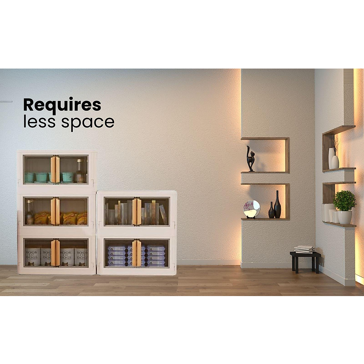 MONAS 31L Folding Strong bearing capacity Storage Bins with leads, Wheels and Collapsible plastic Storage bins for Homes, clothes and office, Stackable stable, 3 pack