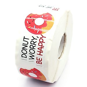 Donut Worry Be Happy Stickers,Thank You Stickers,Handmade Stickers,Small Shop Stickers,Envelopes Stickers for Small Business, Online Retailers,Handmade Goods,500 Labels Per Roll