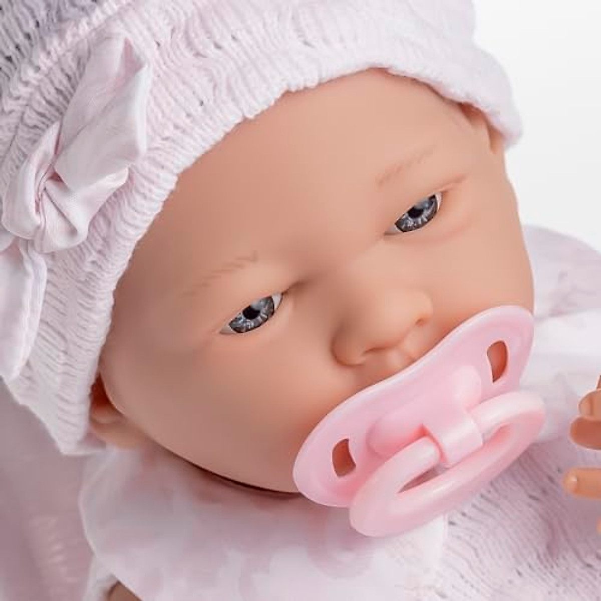 Real Girl Baby Doll 15" | Anatomically Correct | JC Toys - La Newborn | Made in Spain | Pink Knit Outfit & Accessories | Ages 2+