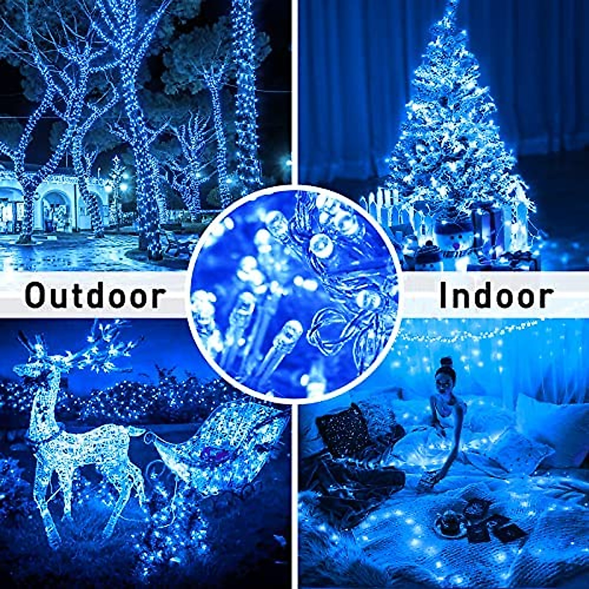 JMEXSUSS 250 LED Blue String Lights Indoor, 91.5ft Connectable Christmas Lights Outdoor Waterproof, 8 Modes Blue Christmas String Lights for Party Garden Christmas Tree Halloween Decoration
