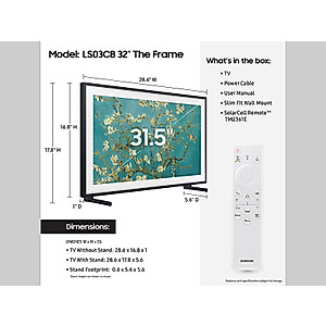 SAMSUNG 32-Inch The Frame QLED HDR Smart TV QN32LS03CBFXZA - Black (Renewed)