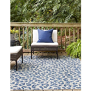 Rugs.com Outdoor Safari Collection Rug – 4' x 6' Blue Flatweave Rug Perfect for Entryways, Kitchens, Breakfast Nooks, Accent Pieces