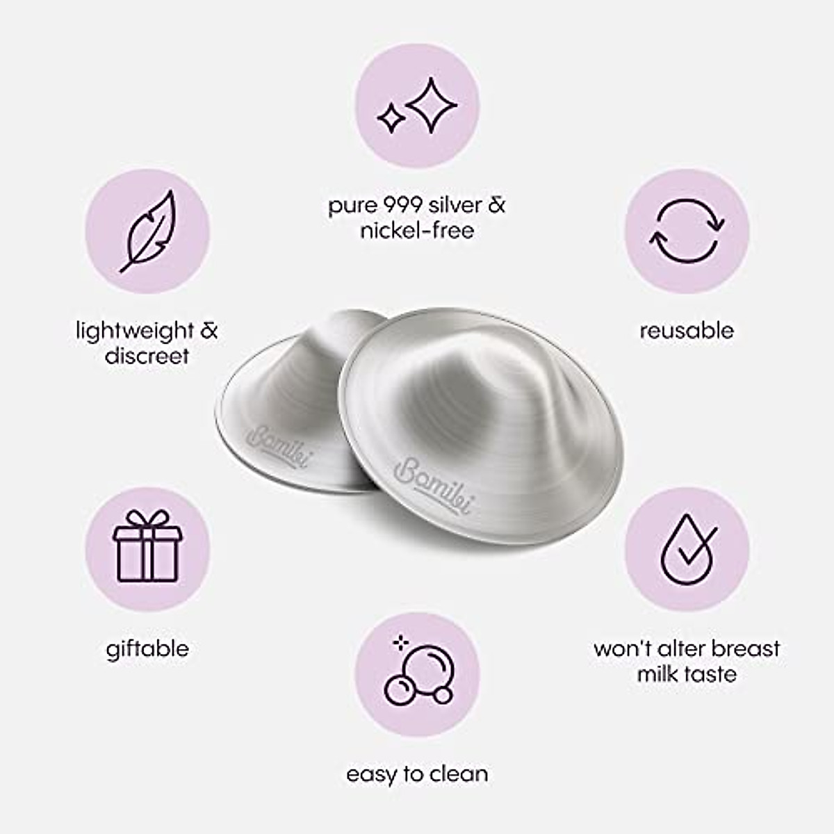 Bamibi Silver Nipple Shields for Nursing Newborn - The Original Silver Nursing Cups - 999 Silver Nipple Covers Breastfeeding - Nickel Free - Soothe and Protect Your Nursing Nipples