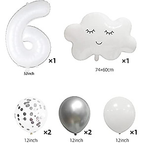 On Cloud 6 White Balloons Banner on Cloud 6TH Birthday Party Decorations for 6 Year Old Girl 6th Birthday Party Invite Decorations, 6 Years Old Birthday Balloon,6th Party Supplies Cloud Balloon