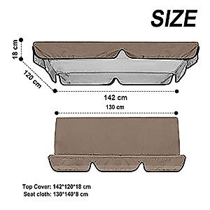 Patio Swing Canopy Cover Set - Swing Replacement Top Cover + Swing Cushion Cover for 3 Seater Swing Waterproof Dustproof, Only Cover