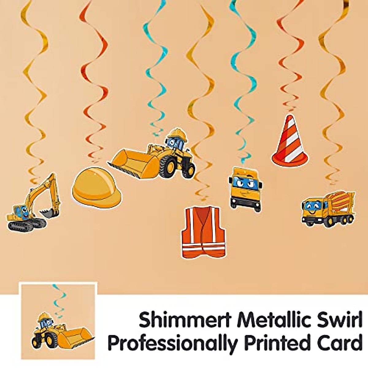 Construction Hanging Swirls - 24 PCS Construction Party Decorations for Boys Birthday Party Supplies Dump Truck Hanging Decor Ceiling Streamers