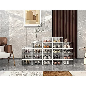 Pinkpum Shoe Ogranizer for Closet, 12 Pack Shoe Storage Boxes Clear Plastic Stackable Shoe Box, Shoe Containers Storage with Lids, Sneaker Container Bin Holder, Clear White