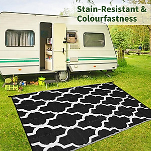 Universe Green Outdoor Rug 5'x8', Outdoor Plastic Straw Rug, Reversible Mats, Area Rug Decor, Waterproof, Portable, Camping Mat Black