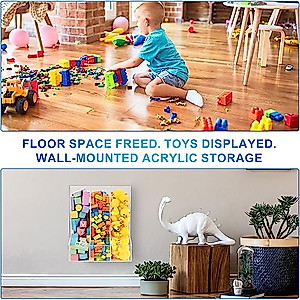 BSSOYAMM Acrylic Wall Toy Dispenser, Self Adhesive Wall Toy Organizer for Kids, Clear Storage Bin for Playroom, No Drilling Toy Storage Wall Mounted for Cars, Blocks,Trains, Darts, Snacks, Balls