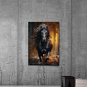 Majestic Black Stallion Galloping In The Clouds, Black Horse On Salt Flats, Canvas Print, Black Horse Print, Black Horse Wall Art, Decor Canvas, Art Decor