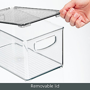 mDesign Plastic Deep Storage Bin Box Container with Lid and Built-In Handles - Organization for Fruit, Snacks, or Food in Kitchen Pantry, Cabinet, Cupboard, Ligne Collection, 4 Pack, Clear/Smoke Gray