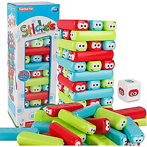 wonuu Timber Tower Block Stacking Game Colored Cartoon Plastic Building Blocks Board Educational Toy Game