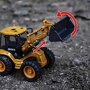 Gemini&Genius Backhoe Loader Toy for Kids- Loader with Changeable Front Loader and Backhoe Loader Construction Vehicle Toy 1/50 Scale 2 in 1 Digger and Loder Alloy Model Toys Vehicle Gifts for Kids