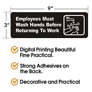 Employees Must Wash Hands Before Returning to Work Sign, (4 Pack) 9 x 3 Inch Acrylic Plastic Sign with Symbols, Self-adhesive, for Restaurant, Salons, Hotel, Motel, Rest Stops, Public Restrooms