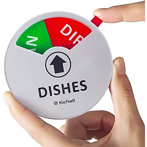 Kichwit Clean Dirty Dishwasher Magnet with The 3rd Option “Running”, Perfect for Quiet Dishwashers, Non-Scratch Strong Magnet Backing, Residue Free Adhesive Included, 3.5” Diameter, Silver