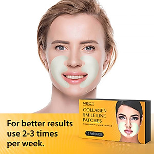 NBCT Collagen Smile Line Wrinkle Patches with Hyaluronic Acid, Aloe Vera, Vitamin E, Skin Safe & Botox Alternative