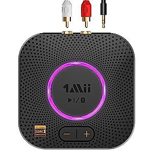 1Mii B06S+ Bluetooth 5.2 Receiver, HiFi Bluetooth Audio Adapter w/LDAC, aptx HD & aptx Low Latency, Long Range Hi-Res Audio with Volume Control, 3.5mm & RCA outputs, Easy Setup for Home Stereo System