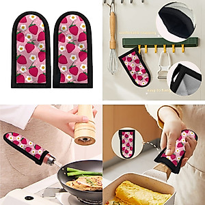Coldinair Set of 2 Strawberry Floral Print Hot Handle Holder,Pot Handle Sleeve Heat Resistant,Potholder for Cast Iron Skillets
