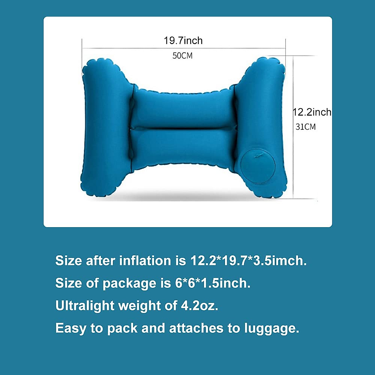 FLMAIPU Inflatable Travel Pillow, Lumbar Support Air Pillow for Traveling Airplanes/Cars/Buses/Trains/Office (Blue Reef)
