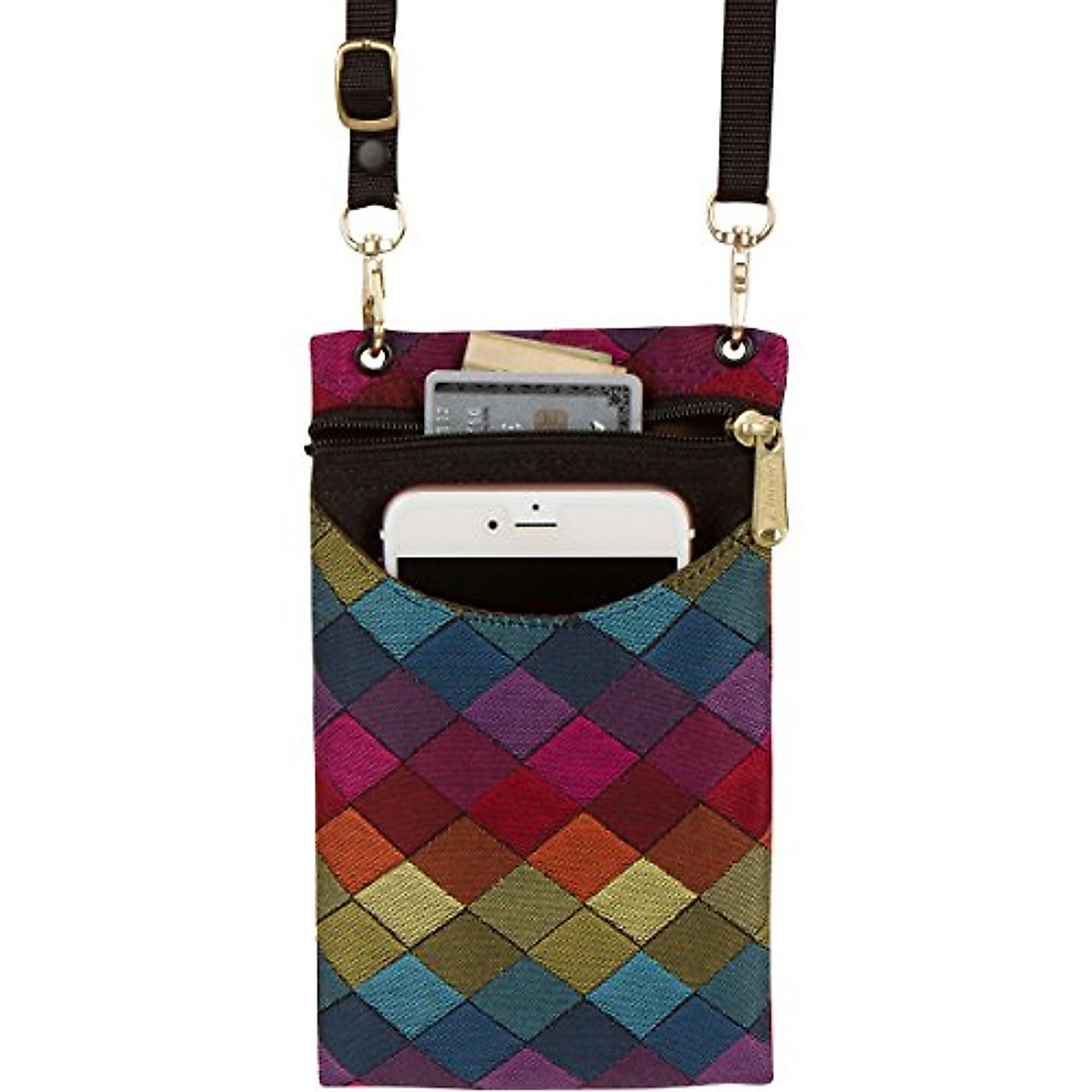 Danny K. Women's Tapestry Crossbody Cell Phone or Passport Purse, Handmade in USA (Jewel)