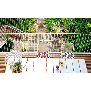 FBTS Prime Outdoor Seat Cushions Set of 2 Patio Chair Cushions with Ties 16x17 Inch Red Geometry U-Shape Chair Pads for Outdoor Patio Furniture Garden Home Office