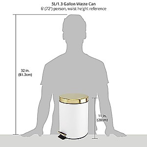 mDesign Pedal Bin — Metal Waste Bin with Pedal, Lid and Plastic Bucket Insert — Perfect for Bathroom, Kitchen, and Office — Household Rubbish Bin with Ergonomic Design — White/Gold