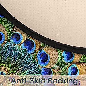 Peacock Feather Area Rugs Washable Indoor, Animal Mandala Round Rug Non-Slip Circle Rug Modern Round Area Rug for Living Room, Bedroom, Dining Room (3' Diameter)