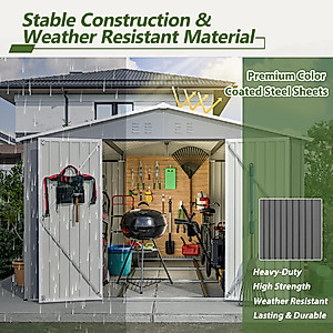 YOPTO 10×10 FT Outdoor Storage Shed,Metal Aluminum Waterproof Tool Sheds with Foundation,Doors & Vents,Heavy-Duty Sheds Unit W/Lock & Key,for Storing Bicycles,Lawnmowers,Barbeques,Gray