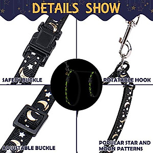 PAWCHIE Cat Harness and Leash Set - Adjustable Soft Escape Proof H-shped Safety Strap with Golden Moon and Star Pattern Glow in The Dark for Pet Cats Outdoor Walking