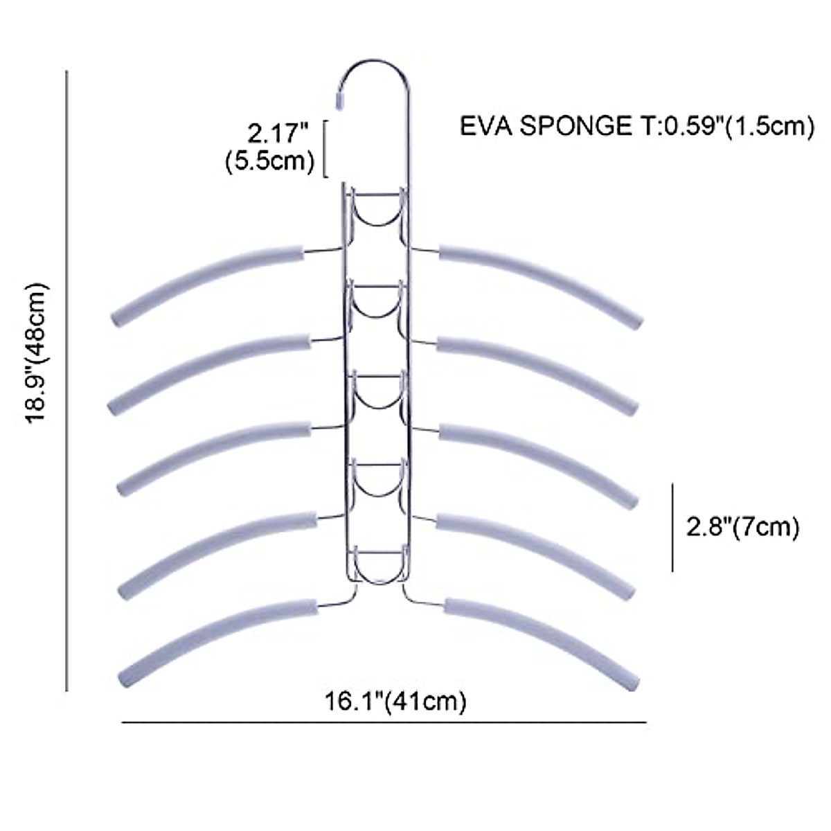 Nature Smile (4 Pack) 5 in 1 Anti Slip Multiple Sweater Coat Hangers,Multi Layers Wardrobe Clothes Rack,Heavy Duty Metal Space Saver Shirt Blouse Hanger Closet Storage Organizer,Light Grey Color