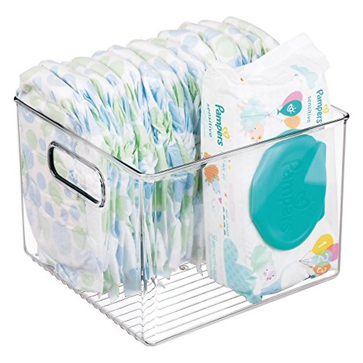 iDesign Recycled Plastic Pantry and Kitchen Storage, Freezer and Fridge Organizer Bin with Easy Grip Handles – 8” x 8” x 6”, Clear