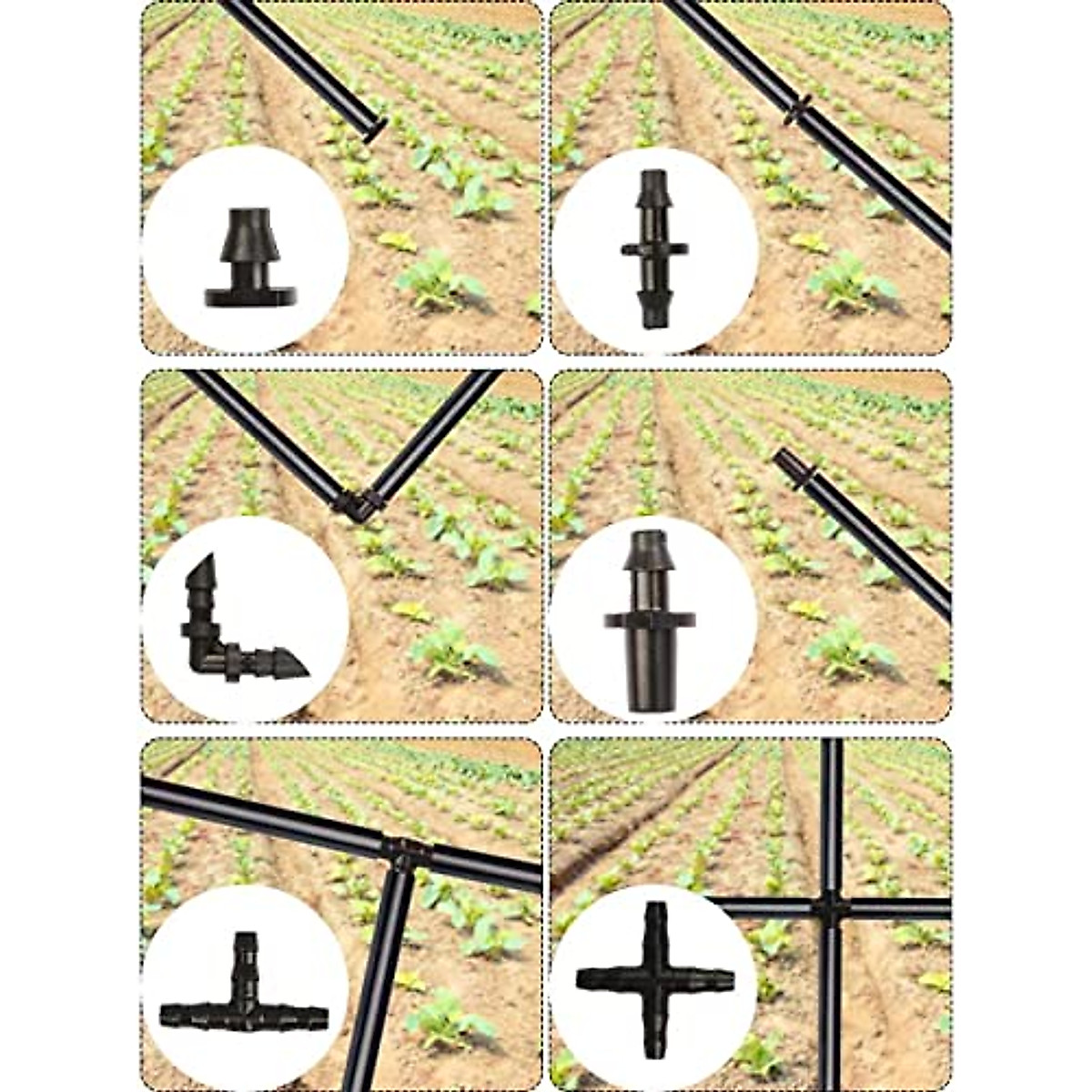 300PCS Irrigation Fittings Kit Drip Irrigation System,HOINCO Drip Irrigation Barbed Connectors for 1/4 Inch Tube, for Flower Pot Garden Lawn