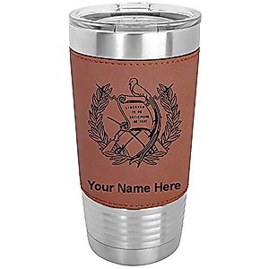 LaserGram 20oz Vacuum Insulated Tumbler Mug, Flag of Guatemala, Personalized Engraving Included (Faux Leather, Dark Brown)