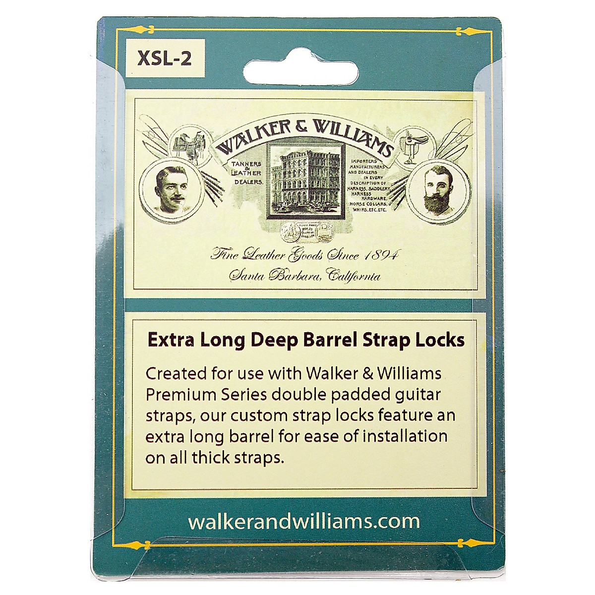 Walker & Williams Extra Long Deep Barrel Strap Locks for Thick Guitar Straps For Acoustic, Electric, And Bass Guitars