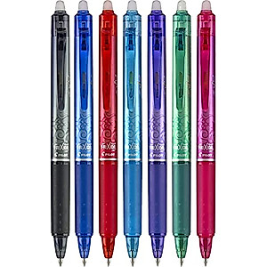 Pilot, FriXion Clicker Erasable Gel Pens, Extra Fine Point 0.5 mm, Pack of 7, Assorted Colors