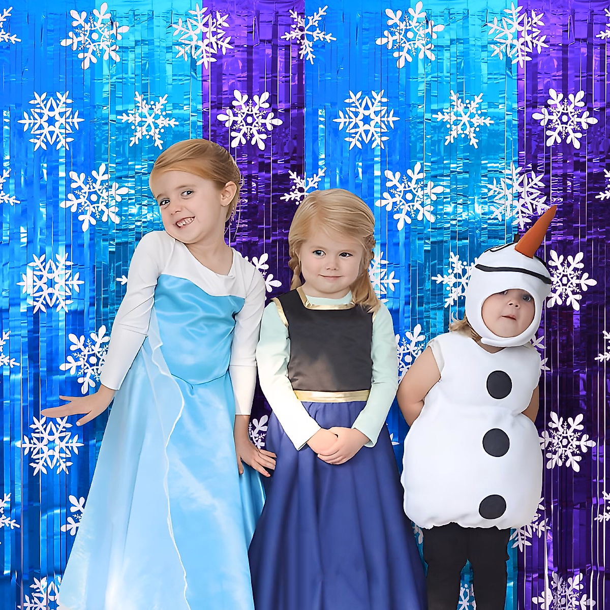 Bupelo Frozen Birthday Party Decorations, 2 Pack Frozen Birthday Party Supplies 3.3x6.6ft Tinsel Foil Fringe Curtains, Winter Photo Booth Prop Backdrop Streamer, Snowflake Birthday Party Decor