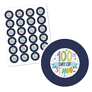Big Dot of Happiness Happy 100th Day of School - 100 Days Party Circle Sticker Labels - 24 Count