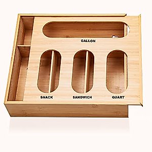 keleywood Bamboo Bag Storage Organizer for Kitchen Drawer, Ziplock Bag Organizer, Compatible with Gallon, Quart, Sandwich and Snack Variety Size Bag