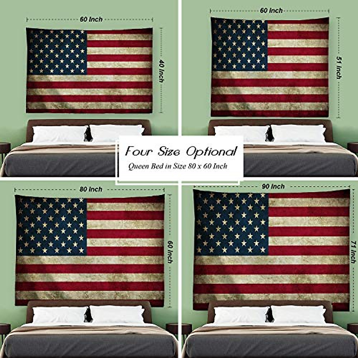 PROCIDA American Flag Wall Hanging Vintage Retro Stars and Stripes Tapestry for Dorm Bedroom Living Room College 60" L x 40" W, USA Flag