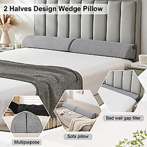 Qucover Headboard Wedge Pillow Queen, 2-Sections Viscose Fiber Polyester Bed Wedge Pillow for Headboard Grey, Between Mattress and Headboard Wedge Pillow Gap Filler (0-7"), 60"x8"x6"
