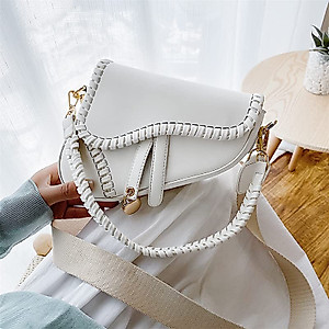 Women Saddle Shoulder Bag Trendy Clutch Purse Underarm Handbag Zipper Crossbody Bag Satchel Bags Handbag PU Leather (White)