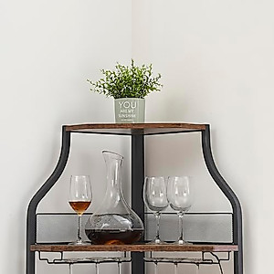 Amyove Corner Wine Bar Cabinet with Detachable Wine Rack, Industrial Wine Cabinet with Glass Holder, Small Sideboard and Liquor Coffee Bar Cabinet with Mesh Door, ‎Retro Brown