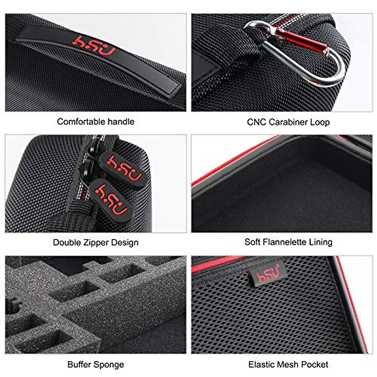 HSU Large Carrying Case for GoPro Hero 11, 10, 9, Hero 8, 7 Black,HERO6,5,4,+LCD, Black, Silver, 3+, 3, 2 and Accessories with Fully Customizable Interior Carry Handle and Carabiner Loop