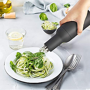 HAITRAL Electric Gravity Salt and Pepper Grinder Set, 2 Pack Electric Ceramic Core Mills Shaker, Battery Operated, One Hand Automatic Operation, Adjustable Coarseness, Black and White